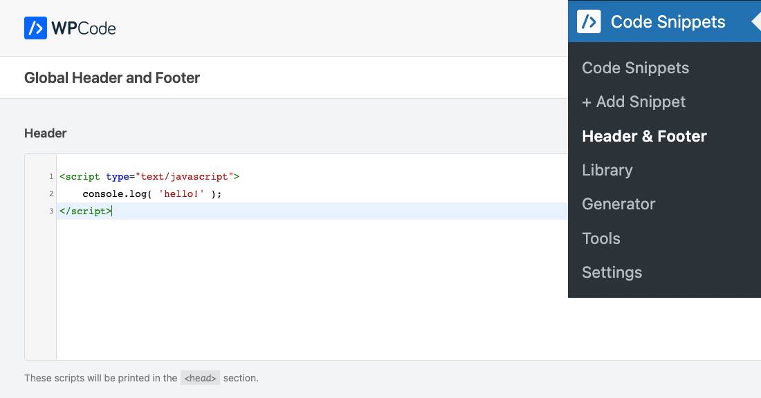 Using the Global Header & Footer settings - WPCode
