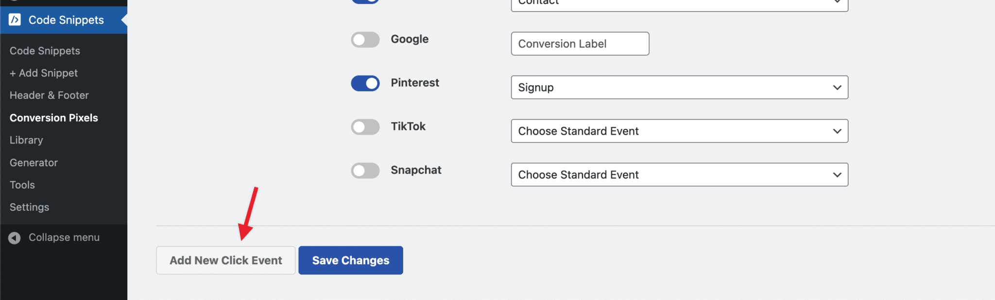 How To Use the Conversion Pixels Custom Click Tracking - WPCode