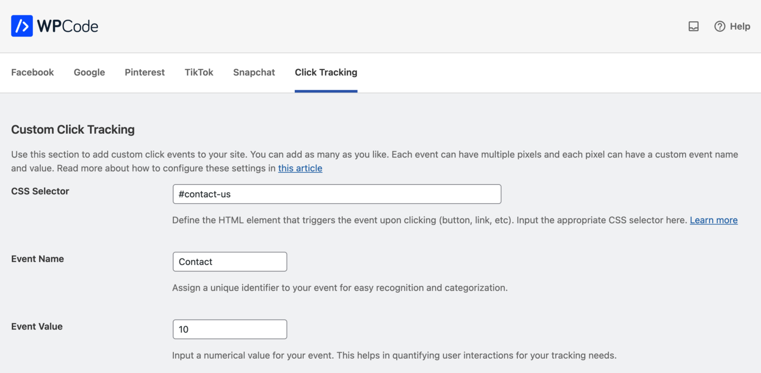 How To Use the Conversion Pixels Custom Click Tracking - WPCode